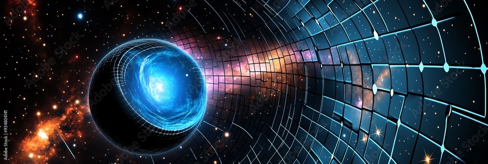Black hole depicted with a 3D gravitational pull that bends and ...