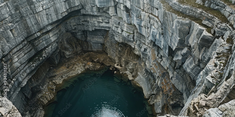 Formation of Karst sinkhole above previous limestone quarry with a ...