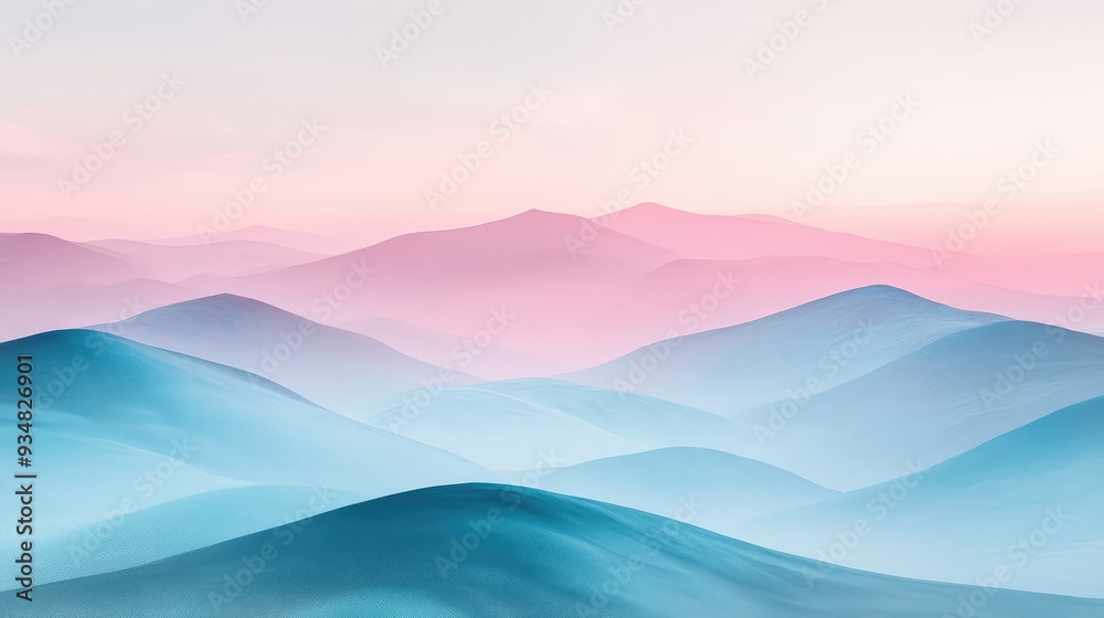 Soft pastel hills in the distance, their colors blending into the sky ...