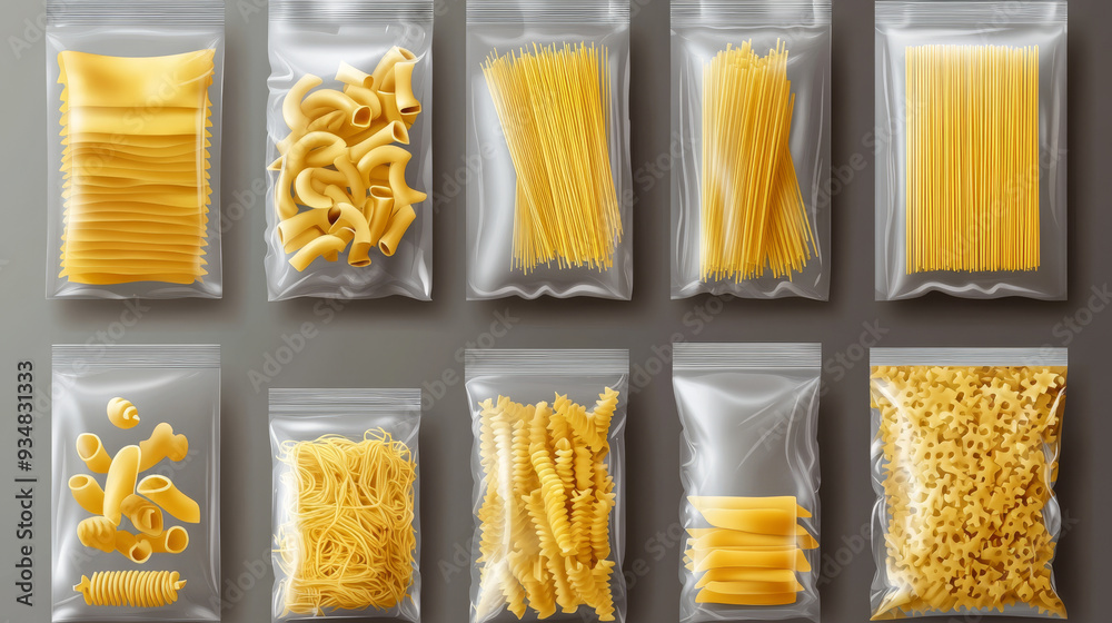 3D vector mockups of pasta and Italian macaroni food packages ...