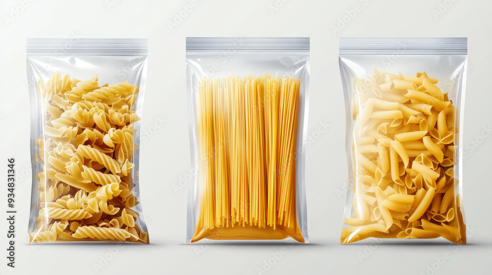 3D vector mockups of pasta and Italian macaroni food packages ...