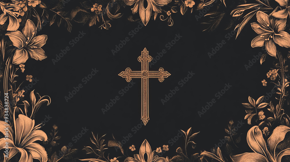 Vector template for a funeral card, including a floral ornament with a ...