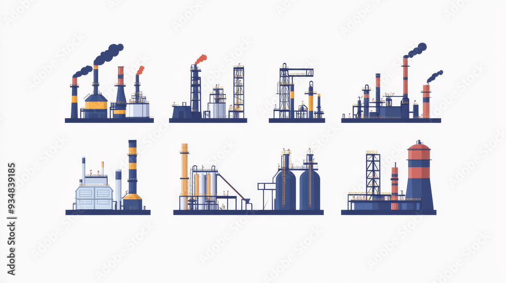 Refinery factory icons and symbols for industrial design, also suitable ...