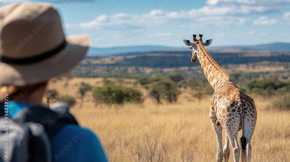 Giraffe interacting with diverse people in a natural setting ...