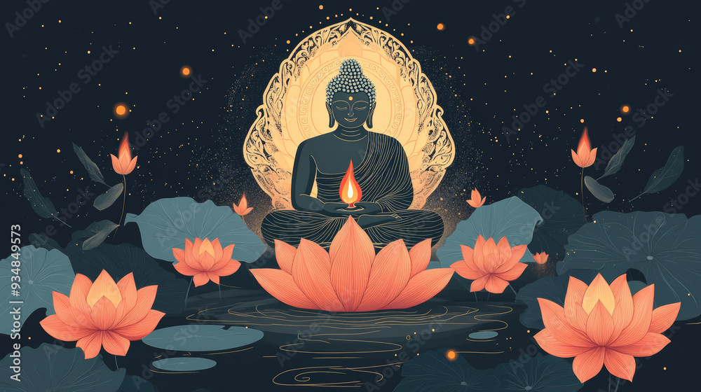 Wishing you a joyful Buddha Purnima! Happy Vesak Day! Vector artwork ...