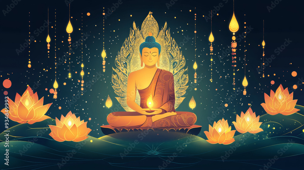 Wishing you a joyful Buddha Purnima! Happy Vesak Day! Vector artwork ...
