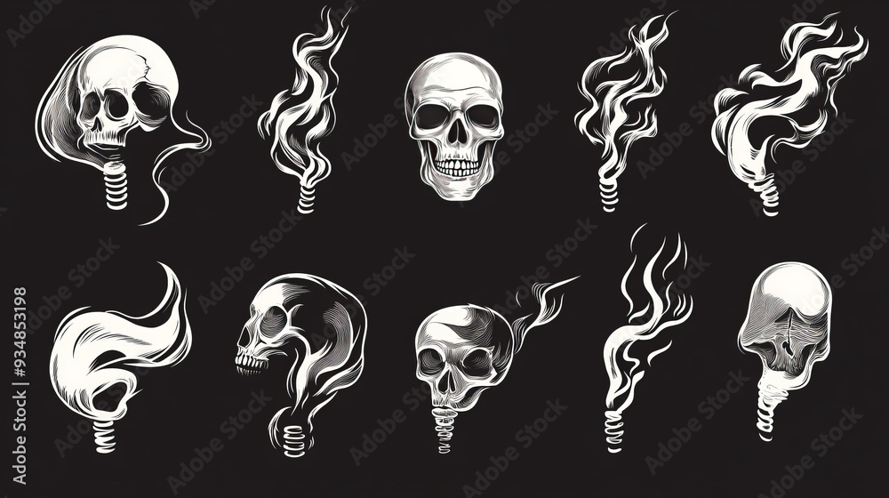 Vector line icons representing smell, including smoke, steam, and nose ...