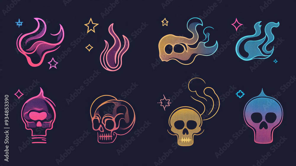 Vector line icons representing smell, including smoke, steam, and nose ...