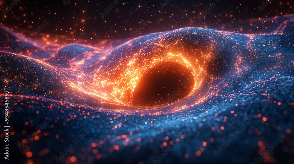 Vector depiction of a black hole connected to a 3D wormhole where 2D ...