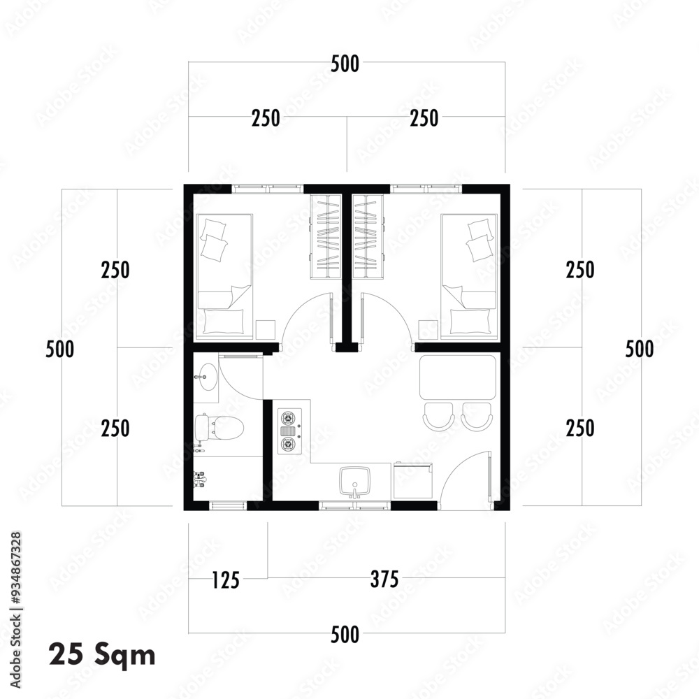Floor plan blueprint type 25 sqm, Figure of the jotting sketch of the ...