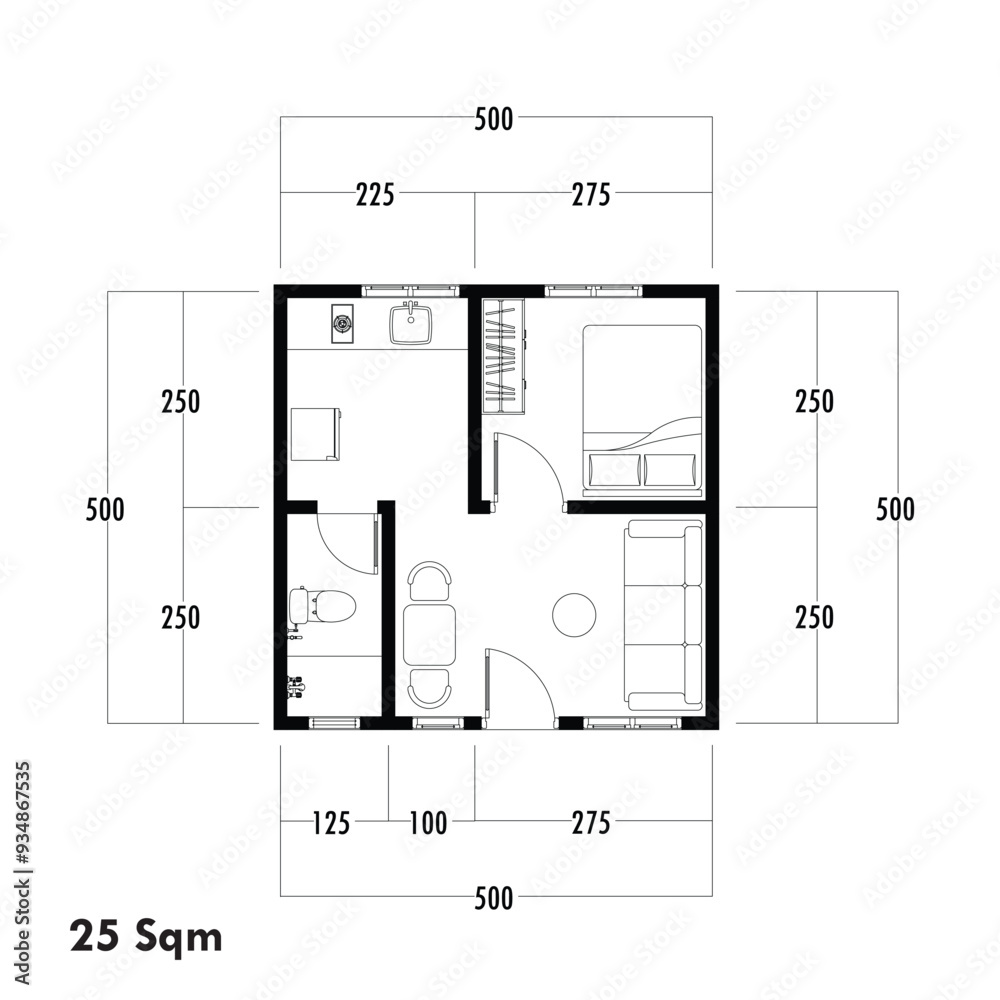 Floor plan blueprint type 25 sqm, Figure of the jotting sketch of the ...