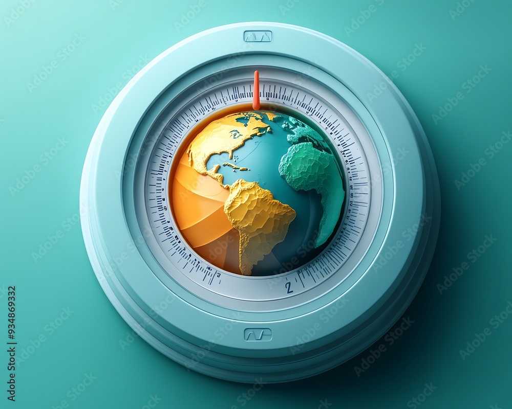 Vector illustration of a thermostat with a planet Earth dial where the ...
