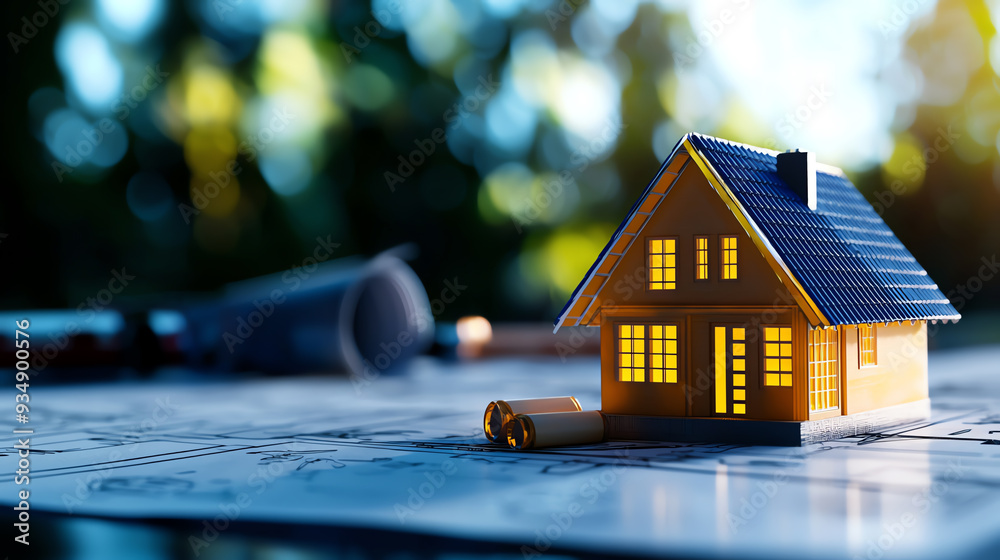 A detailed model house sits on architectural plans, highlighting ...