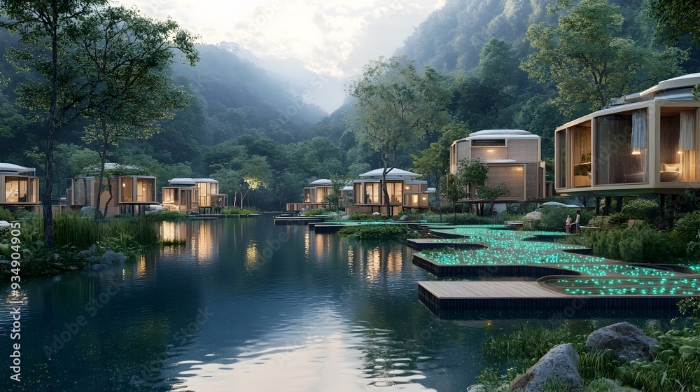 Floating Eco-Village on a Tranquil Lake with Interconnected Modular ...