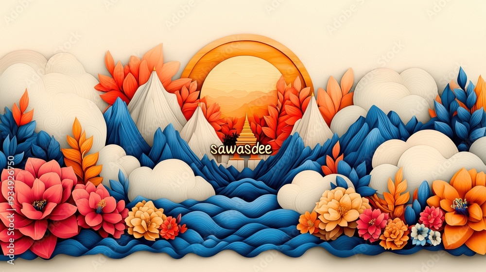 Intricate Thailand-Themed Digital Artwork Border Frame with Traditional ...