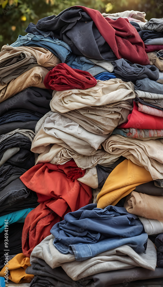 A very Large pile of old used clothing, clothes and textiles in an ...