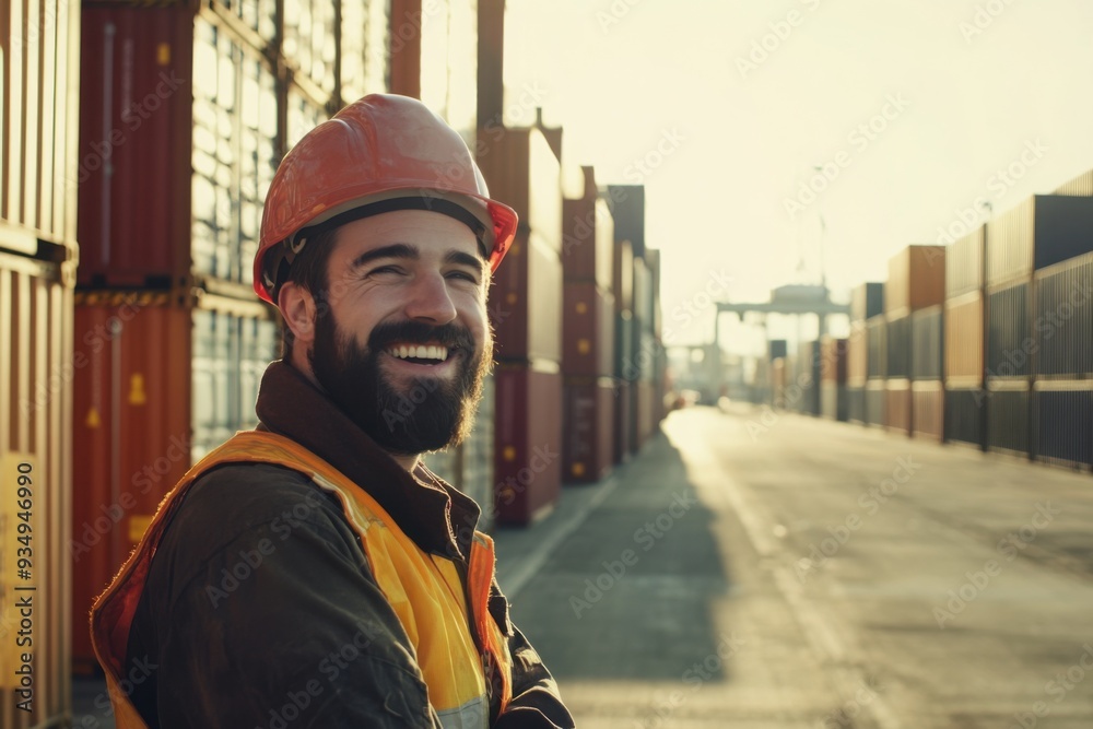 Smiling Dock Workers in Shipping Container Yard Stock Photo | Adobe Stock