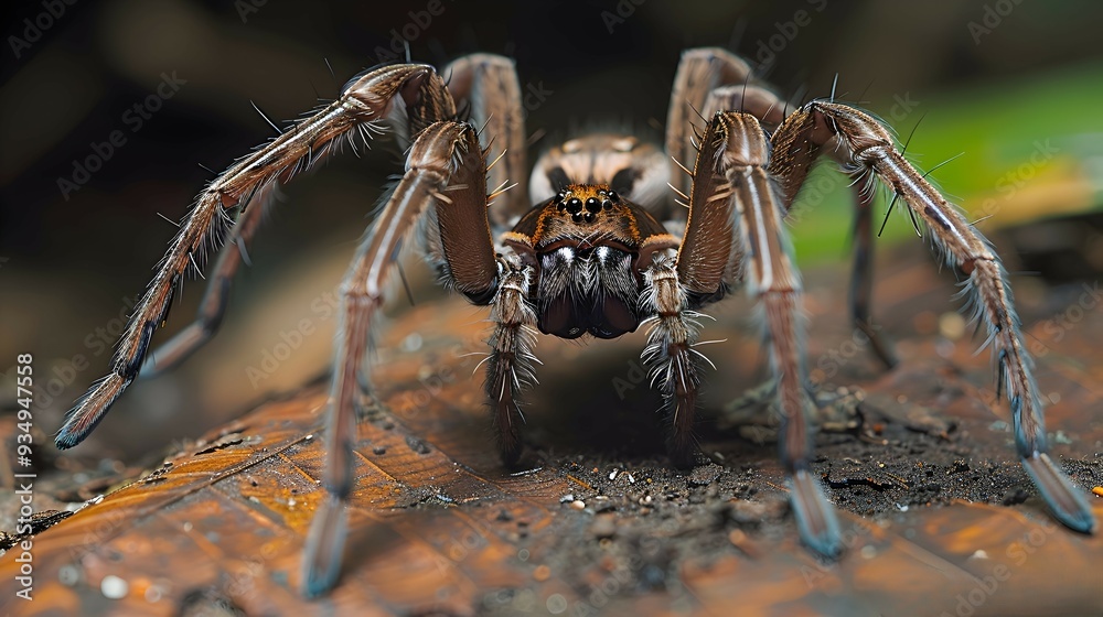 Amazon Wolf Spider crawling on the forest floor, its legs and body ...