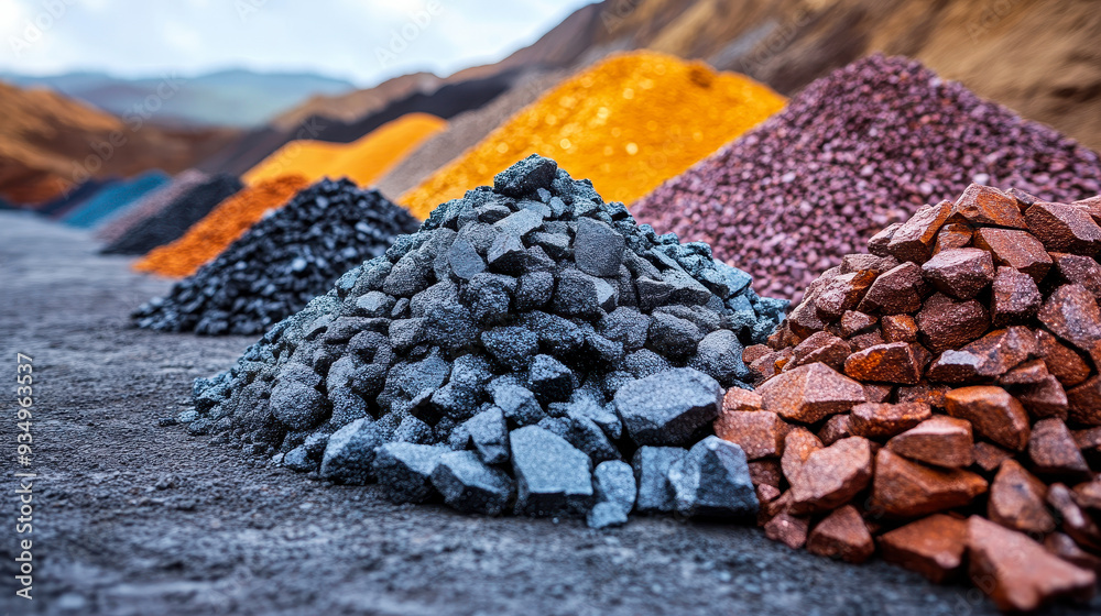 Stockpiled Minerals Ready for Shipment at Mining Facility, Varied ...
