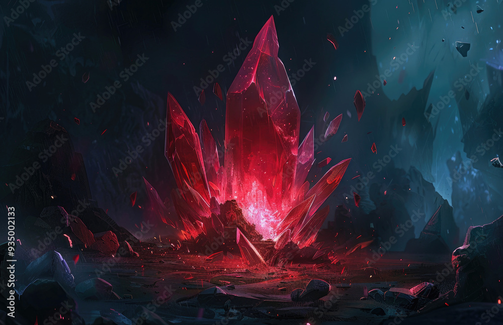 Red crystal clusters, league of legends splash art. Created with Ai ...