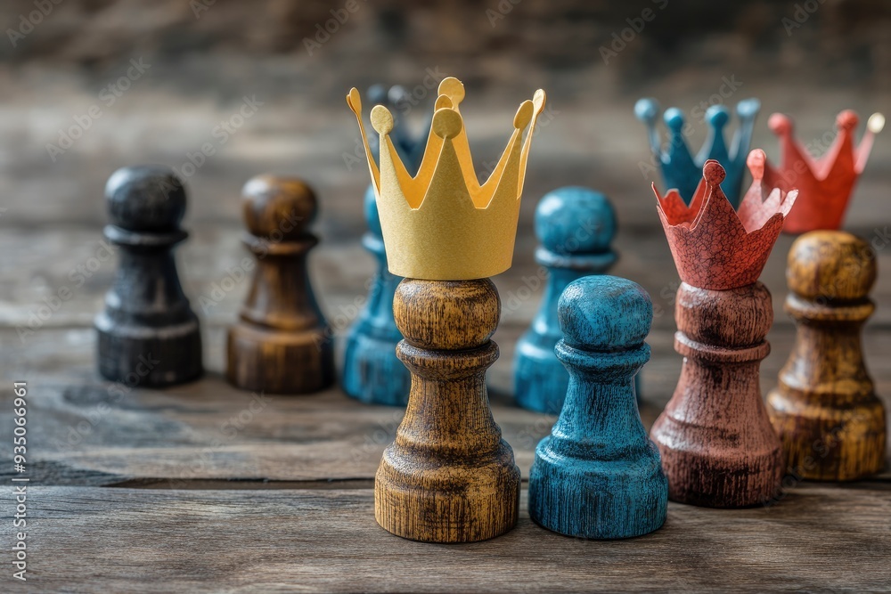 Business Teamwork Concept - Group Of Small Ambitious Pawns Working As A ...