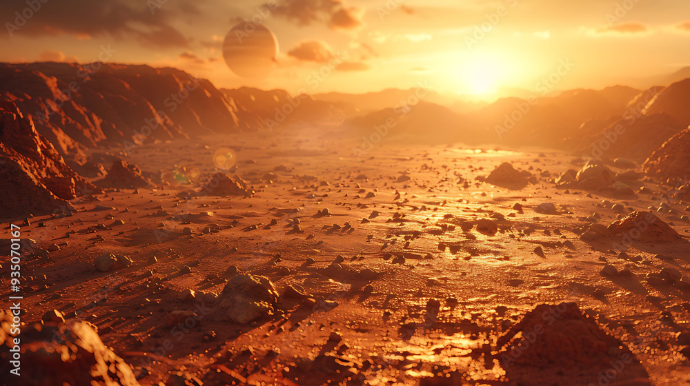 A detailed view of Mars’ surface showcasing its iconic red rocky ...