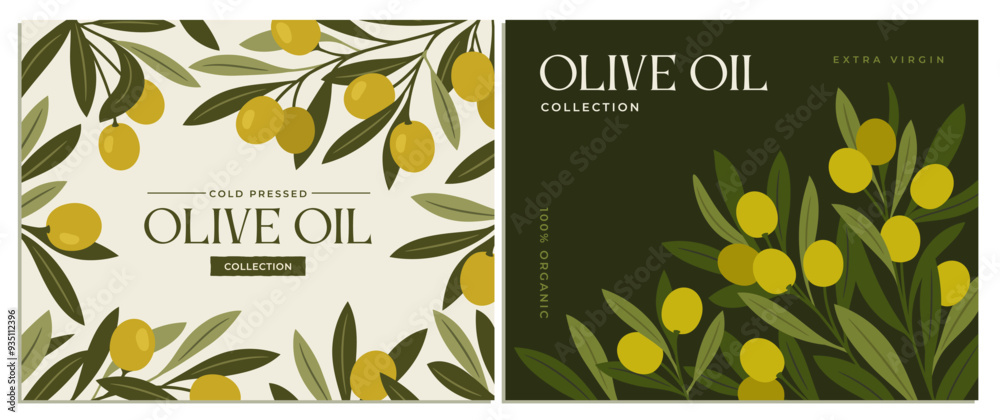 Olive Oil Poster Set. Advertising banners with olive tree branches ...