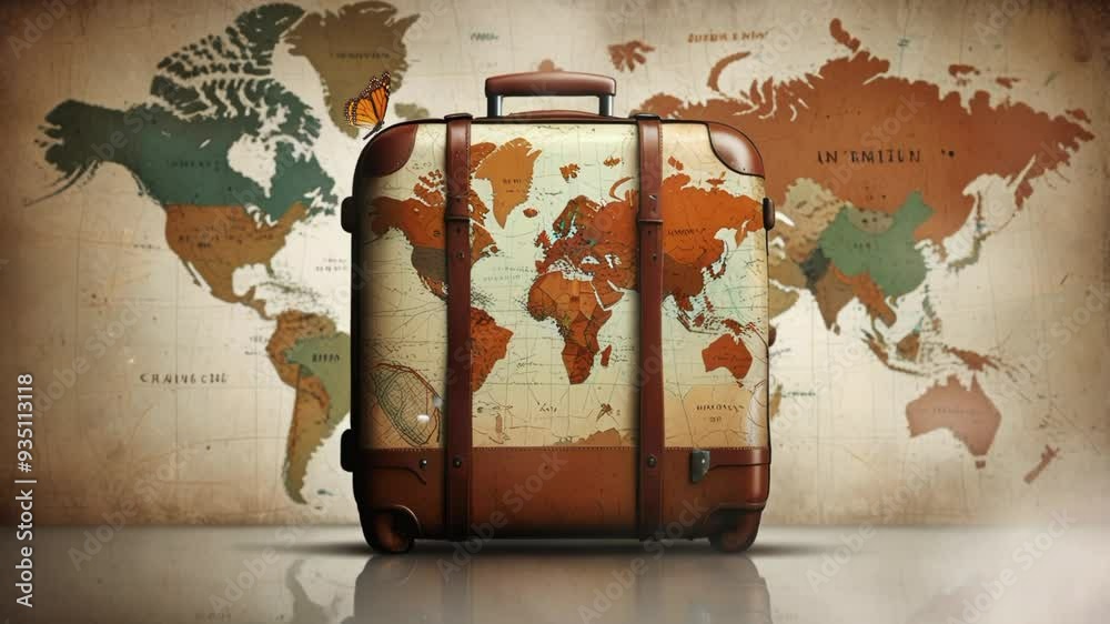 a suitcase with a map painted on it. Seamless looping 4k video ...