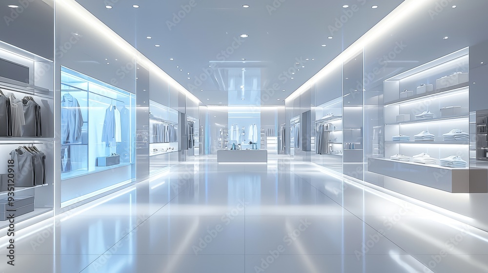 A dynamic illustration of an empty, modern showroom with a virtual ...