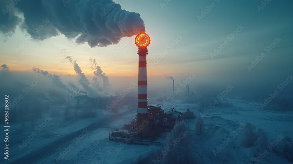 Illustration of a factory emitting smoke that transforms into a rising ...