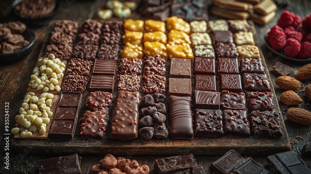 chocolatey moody flat lay of an assortment of only chocolate bars on ...