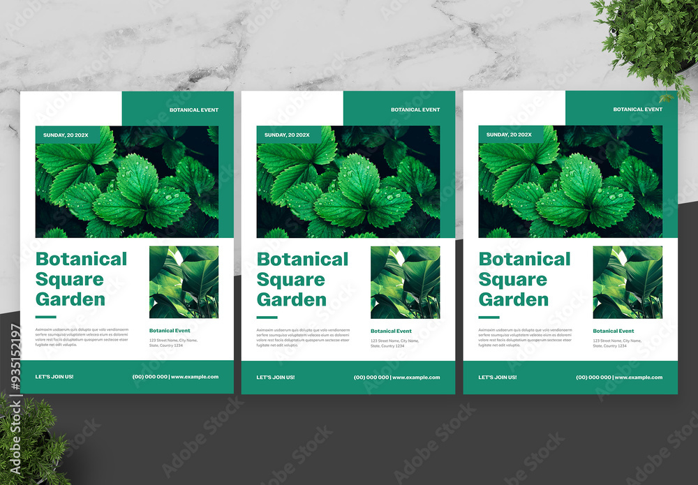 Green And White Botanical Flyer Stock Template | Adobe Stock