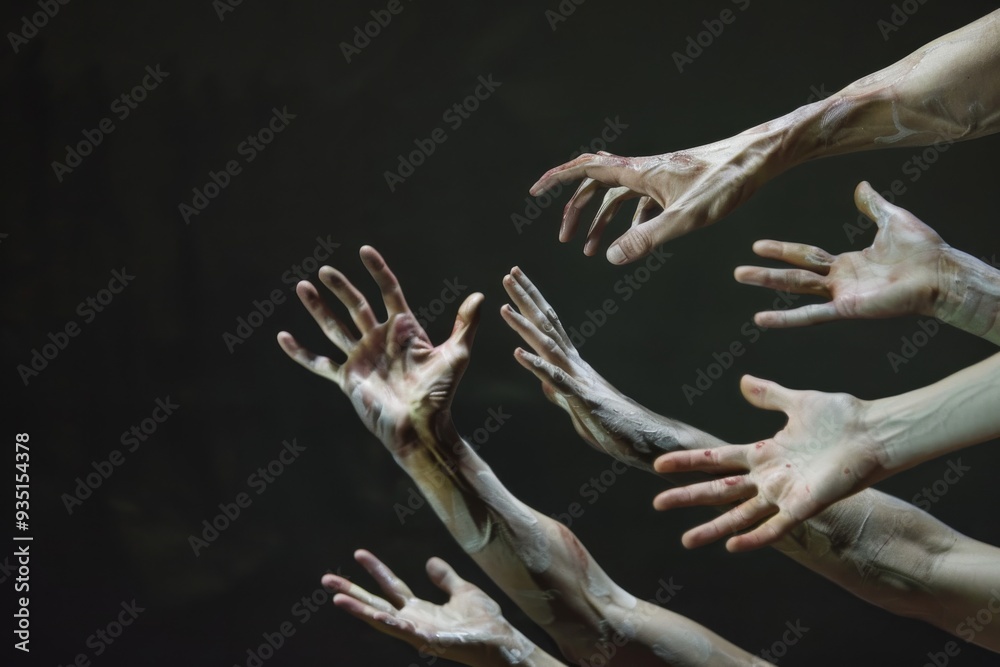 A colorful artwork featuring various hands reaching out, conveying a ...