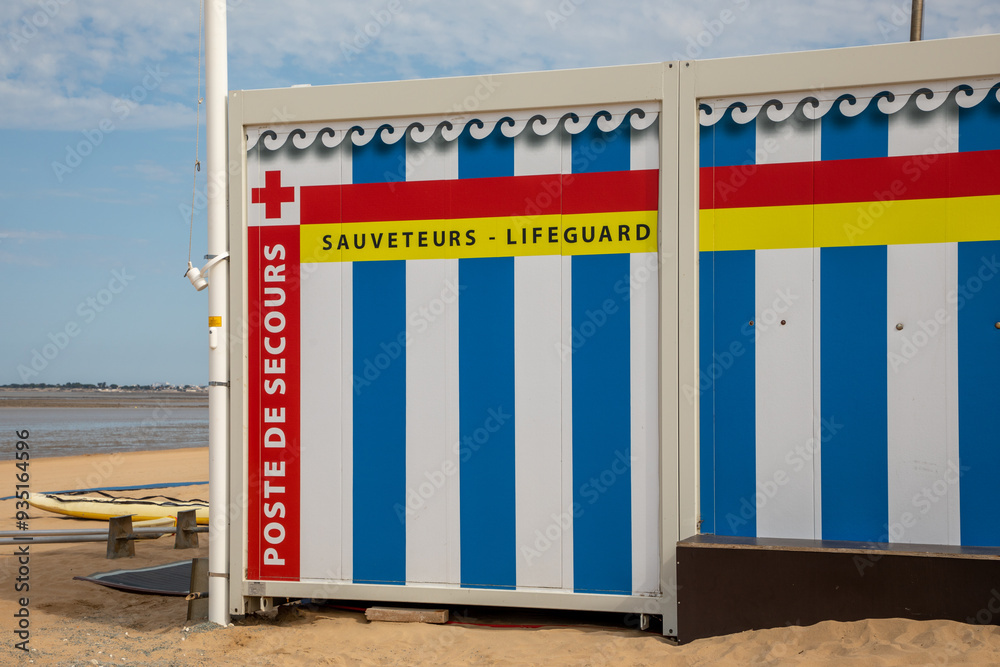 poste de secours sauveteurs french text means lifeguard on wall facade ...