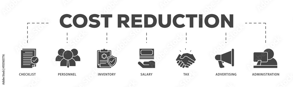 Cost reduction icons process structure web banner illustration of ...