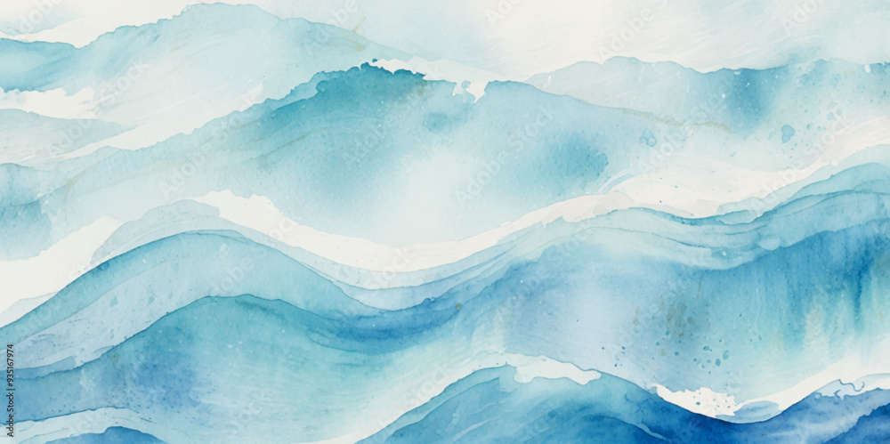 Vector watercolor ocean wave line blue and white background. Ocean sea ...