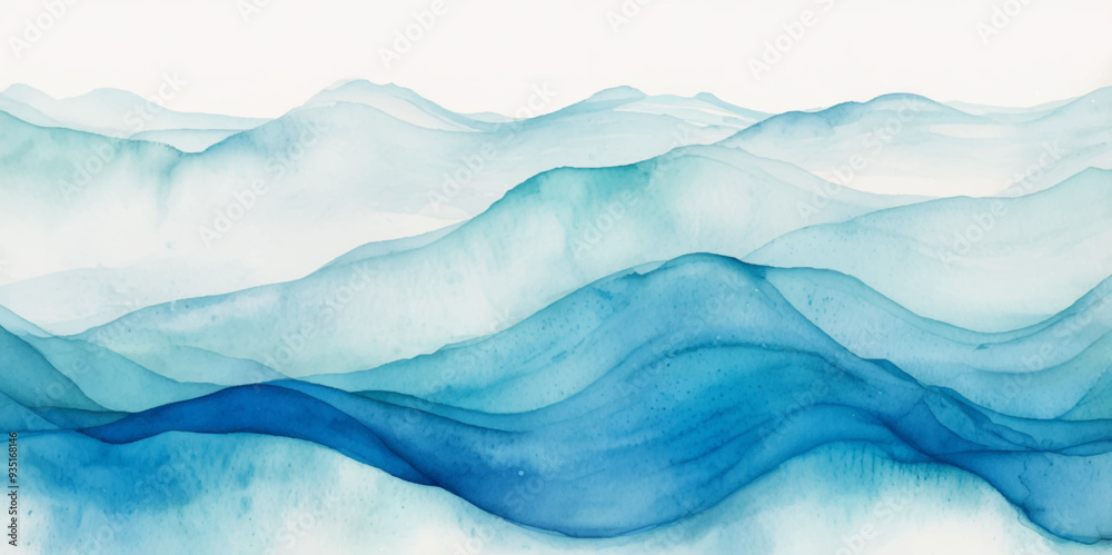 Vector watercolor ocean wave line blue and white background. Ocean sea ...