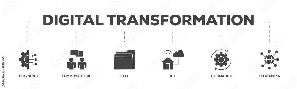 Digital transformation icons process structure web banner illustration ...