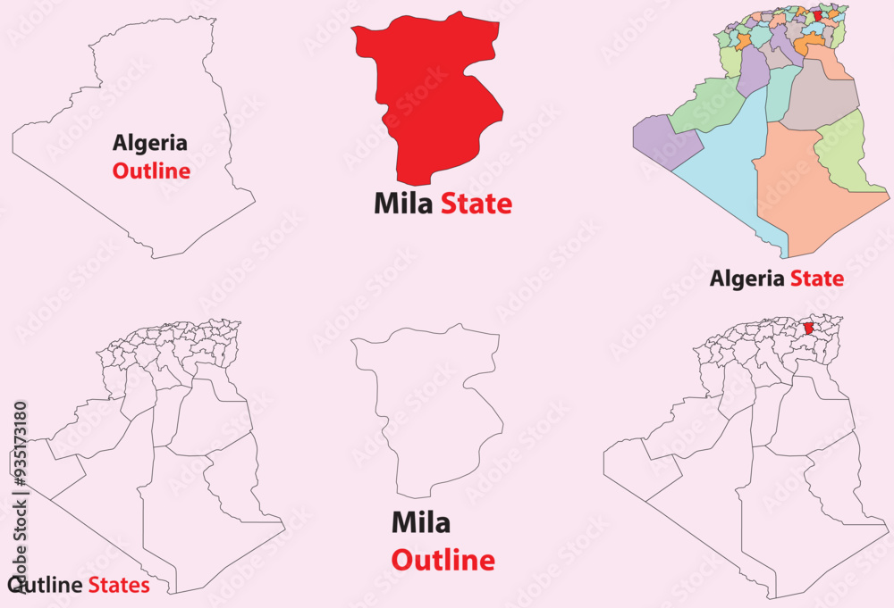Mila map vector of Algeria, Mila line map, Mila with city map, Mila ...