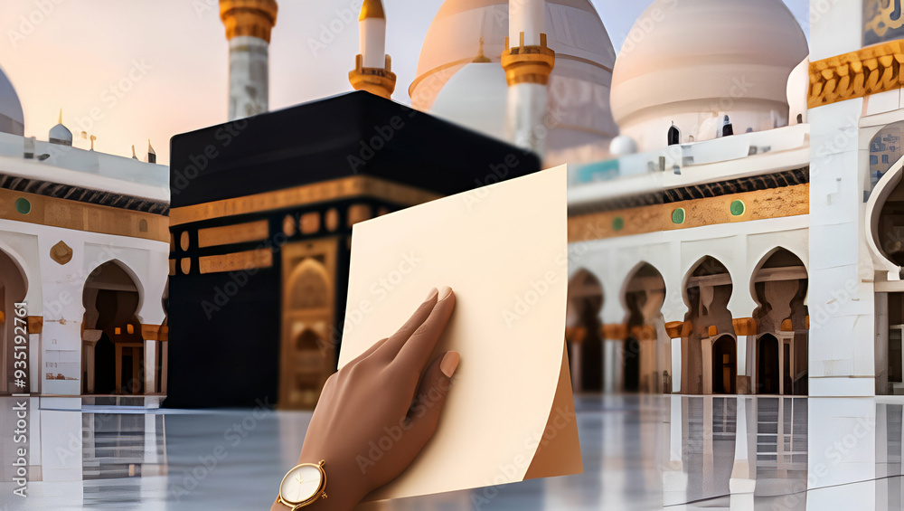 Muslim praying to Allah in front of Kaaba. Islam Iconic Mosque, Al ...