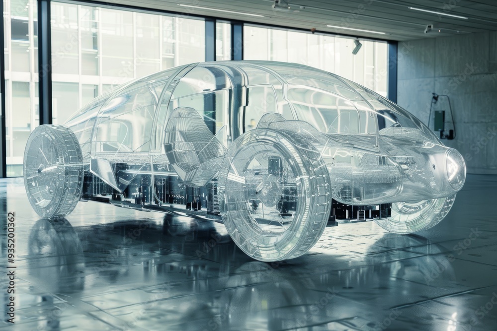 A transparent plastic car is showcased, highlighting its unique design ...