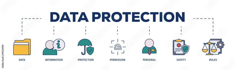 Data protection icons process structure web banner illustration of data ...