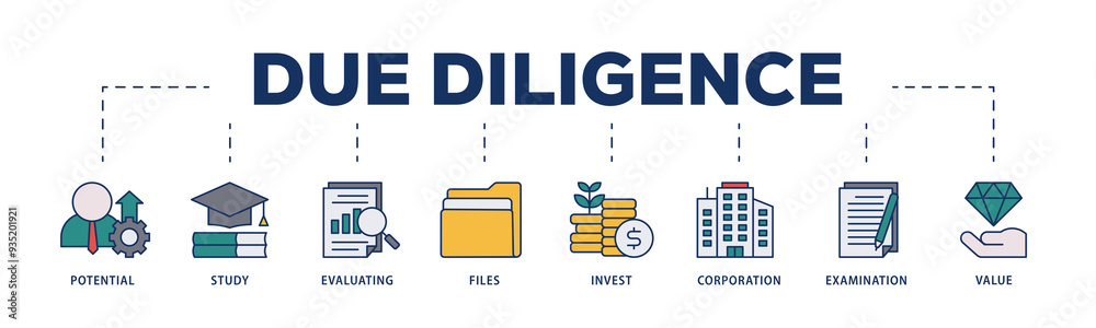 Due diligence icons process structure web banner illustration of ...