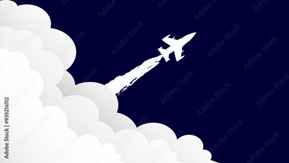 Airplane in the sky with white clouds. Background template for your ...