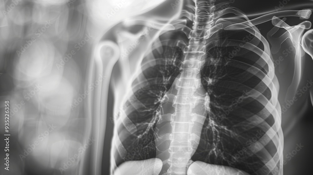 Precise x-ray scan of the respiratory system, displaying the lungs ...