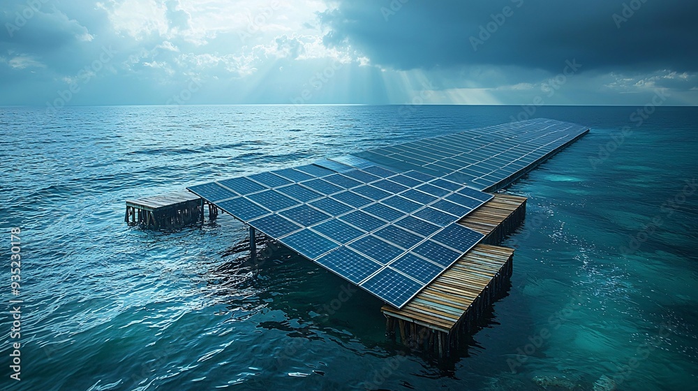A solar farm built into the ocean waves, harnessing both sunlight and ...