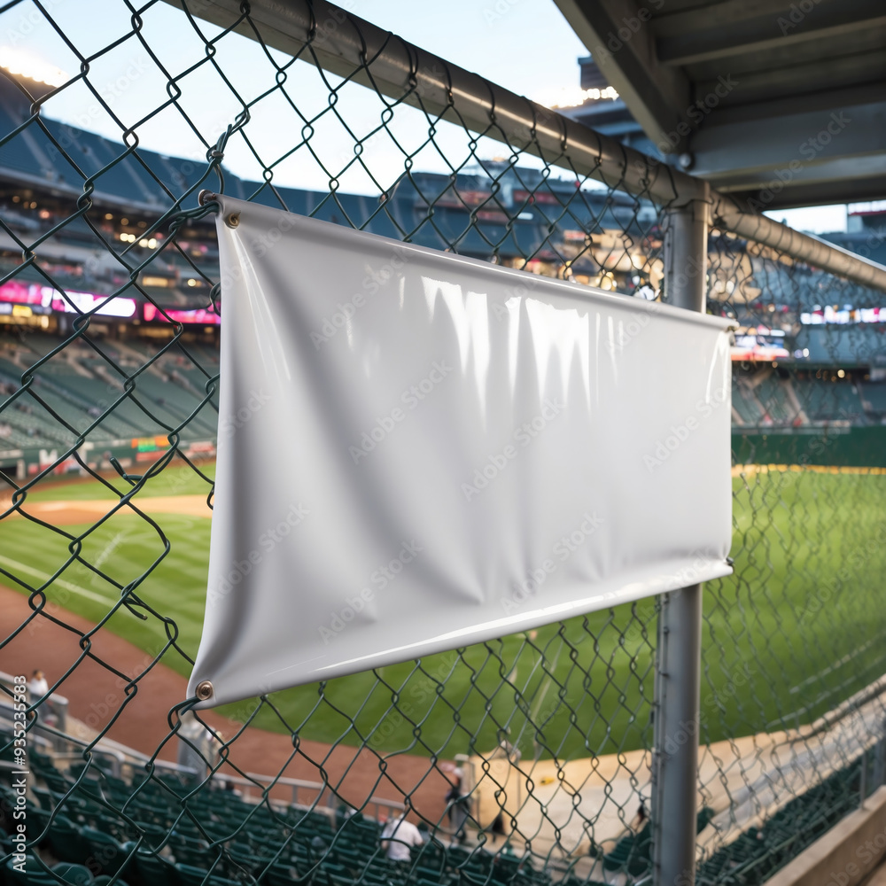 Blank Vinyl Banner Mockup Hanging on a Fence at a Sports Stadium Stock ...