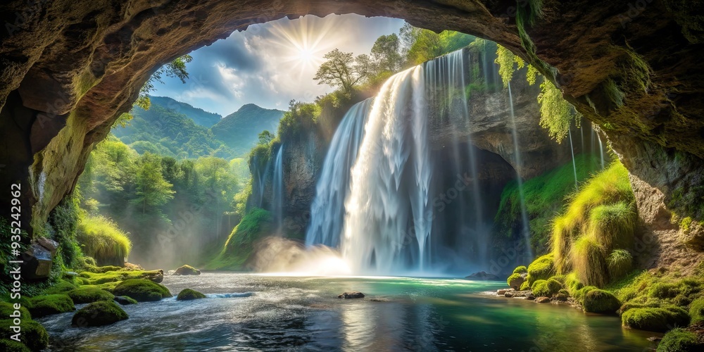 Majestic cave behind a big waterfall , cave, waterfall, majestic ...