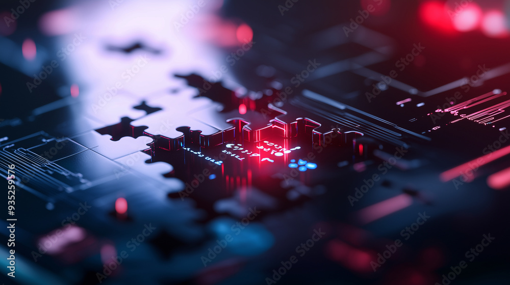 API integration concept depicted with digital puzzle pieces ...