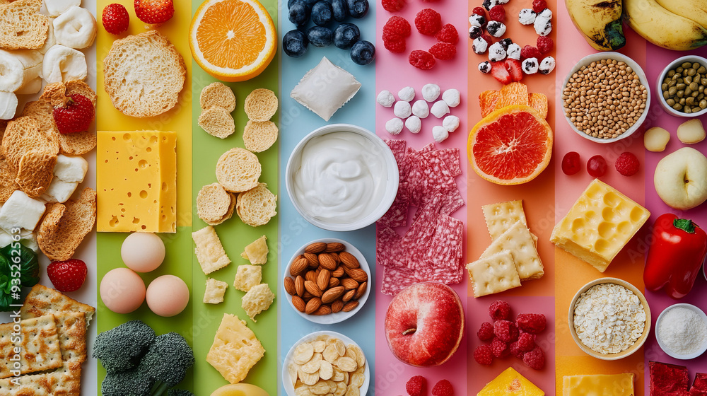 A collage showcasing a variety of food products, displaying an assortment of vibrant and diverse ...